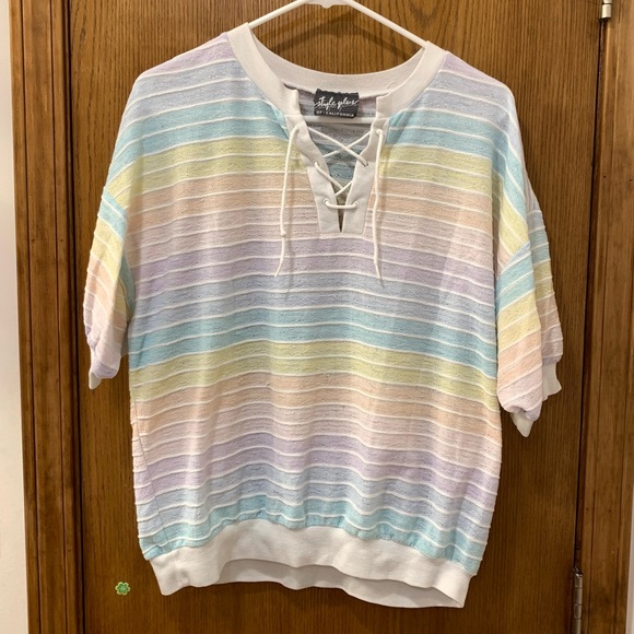 Style Plus | Tops | Vintage 8s Pastel Woven Top Large Relaxed Fit ...